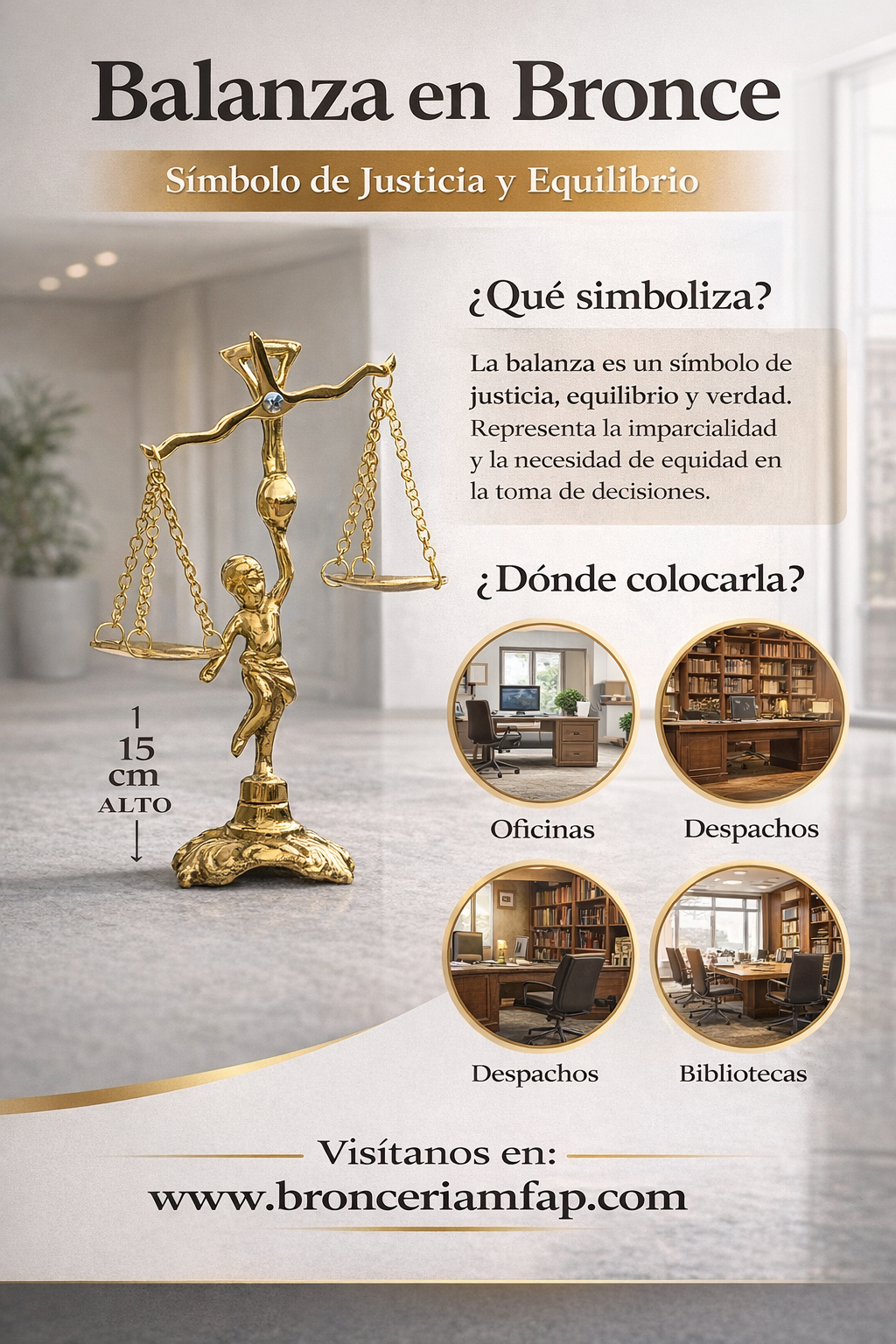 Balanza de la justicia en bronce fundido 14.5 cm - Símbolo de equilibr ...